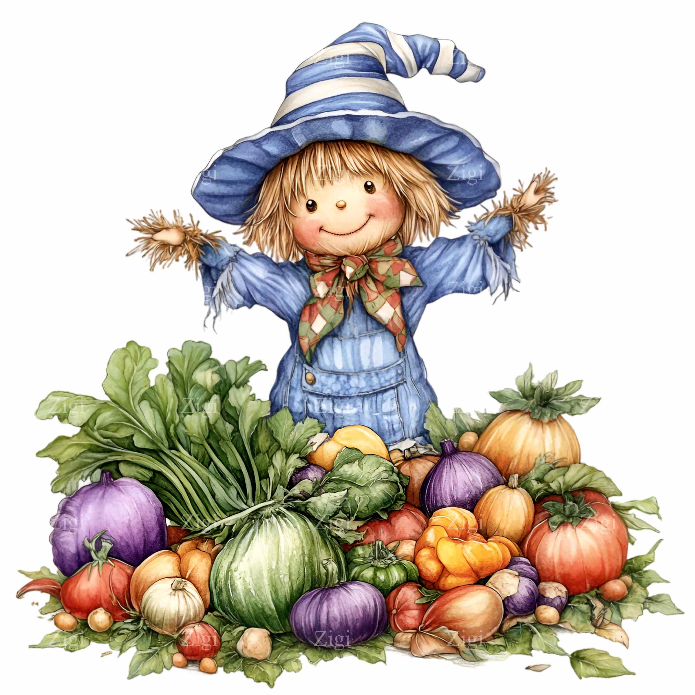 11 PNG Harvest Scarecrow Garden Vegetable Clipart, Autumn Fall Graphics ...