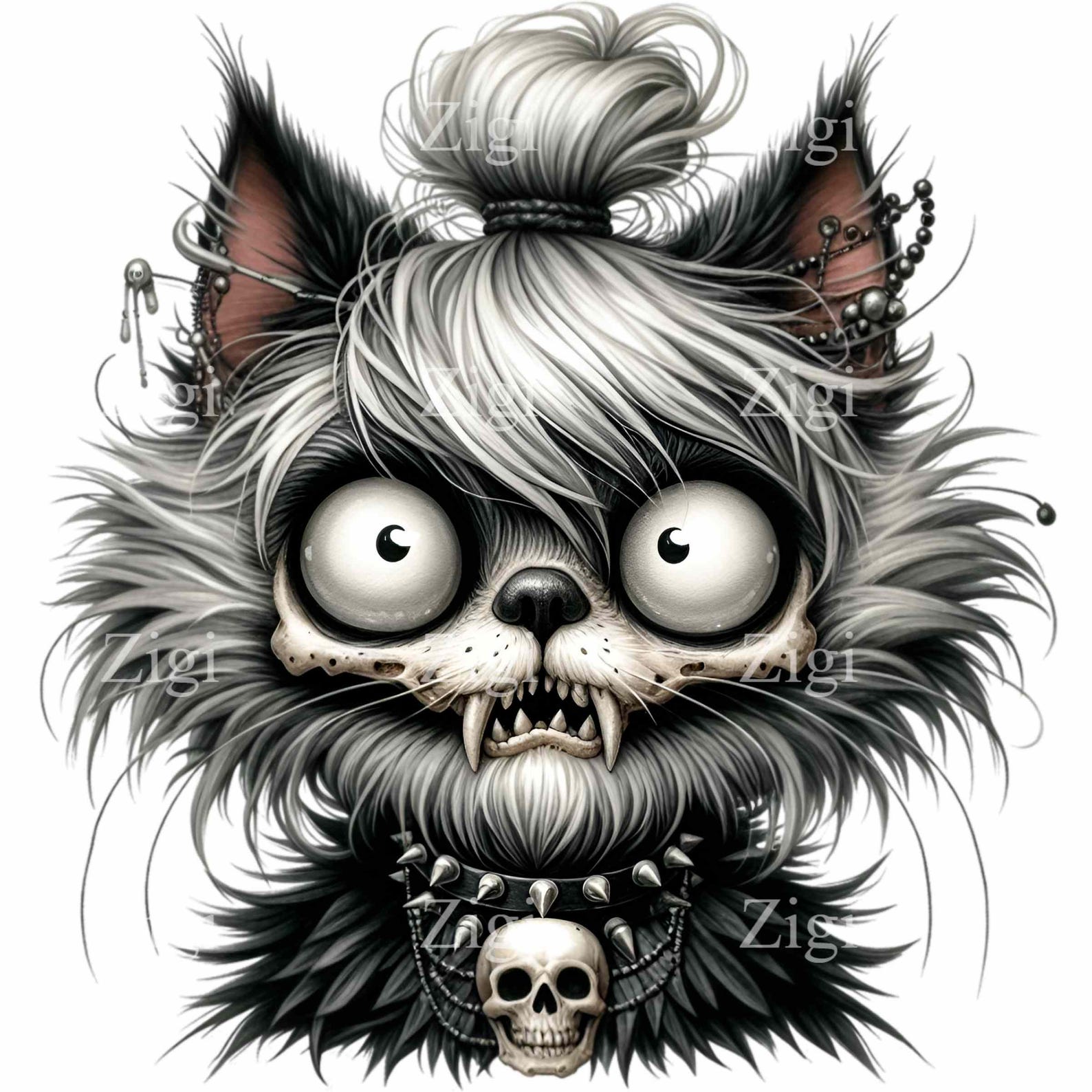 14 Goth Skeleton Cat PNG Clipart – Spooky Halloween Cat With Glasses ...