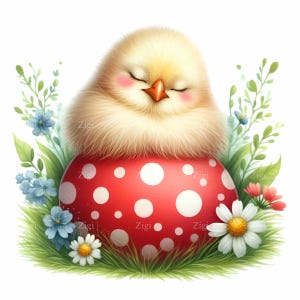 14 Cute Chick Sleeping Beside Polka Dot Egg PNG Clipart - Spring Floral ...