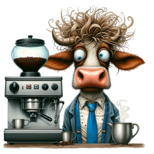 Cow Coffee Maker Comics Animal 18 PNG Funny Coffee Lovers Illustration ...