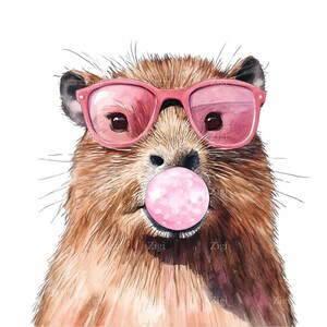 15 PNG Watercolor Capybara Clipart, Pink Sunglasses Bubble Gum - Etsy