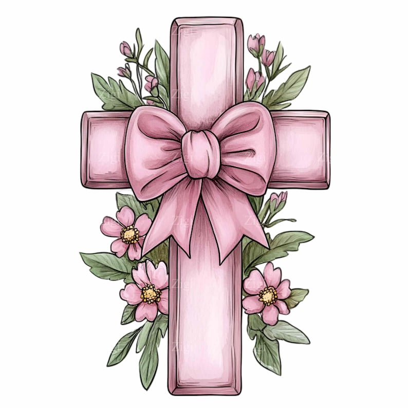 12 Pink Cross PNG Clipart, Elegant Cross With Floral Arrangement and ...
