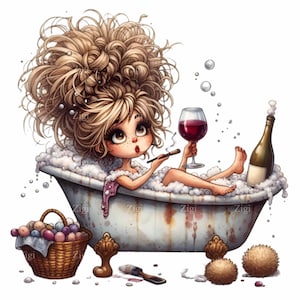 Funny Bathtub Lady Clipart PNG - 12 Quirky Woman in Bubble Bath With ...