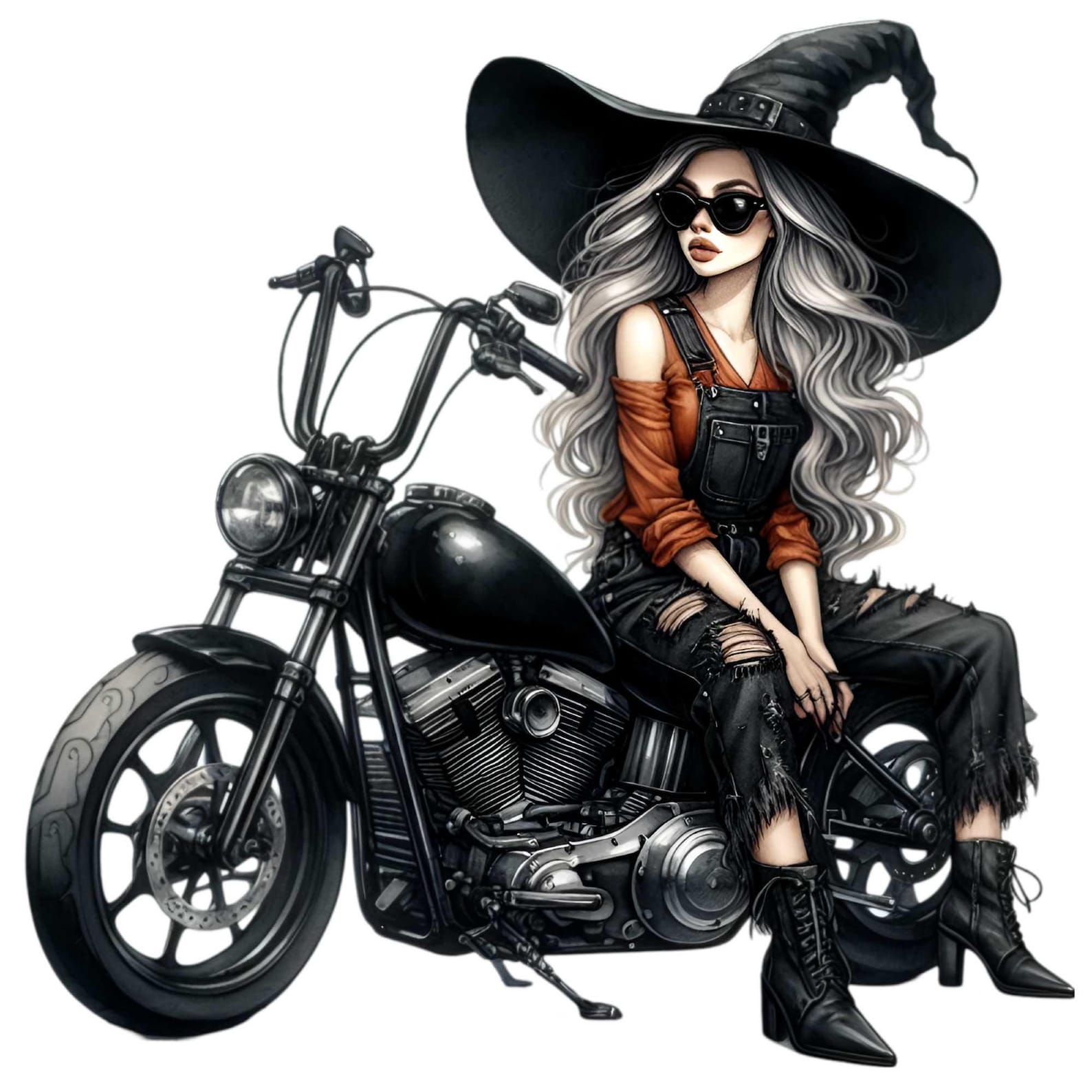 14 PNG Motorcycle Witch Clipart – Halloween PNG – Biker Witch Art for ...