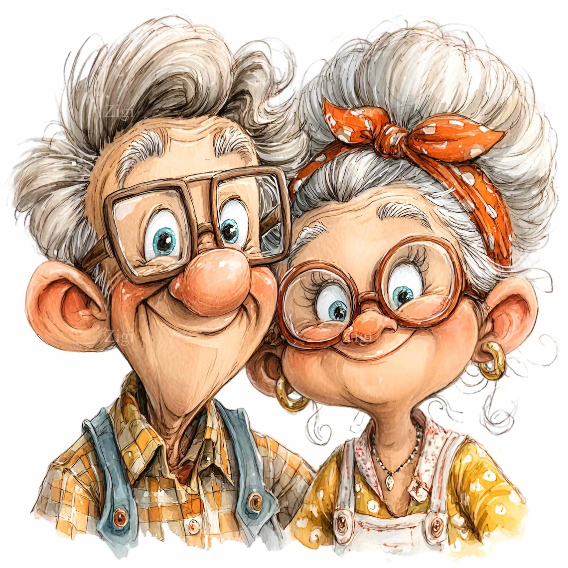 10 PNG Cute Elderly Couple Clipart – Grandpa & Grandma PNG – Whimsical ...