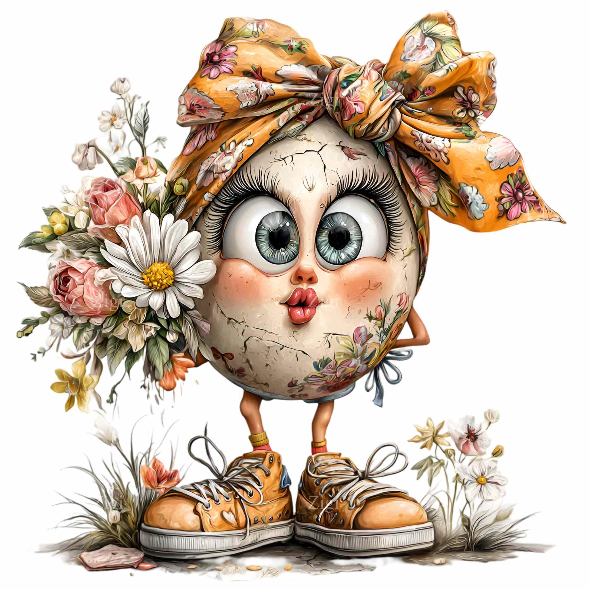 15 PNG Easter Egg Girl Clipart, Floral Bow Watercolor Spring ...