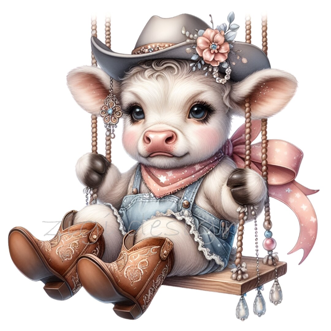 10 PNG Cowgirl Calf on Swing – Cute Baby Cow PNG Clipart – Western ...