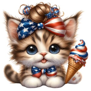 Kitten Clip Art, Patriotic Cat Clipart, 4th of July Clipart, 12 PNG ...