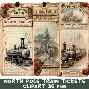 Ephemera Tickets Clipart Bundle 36 PNG Scrapbooking Vintage North Pole ...