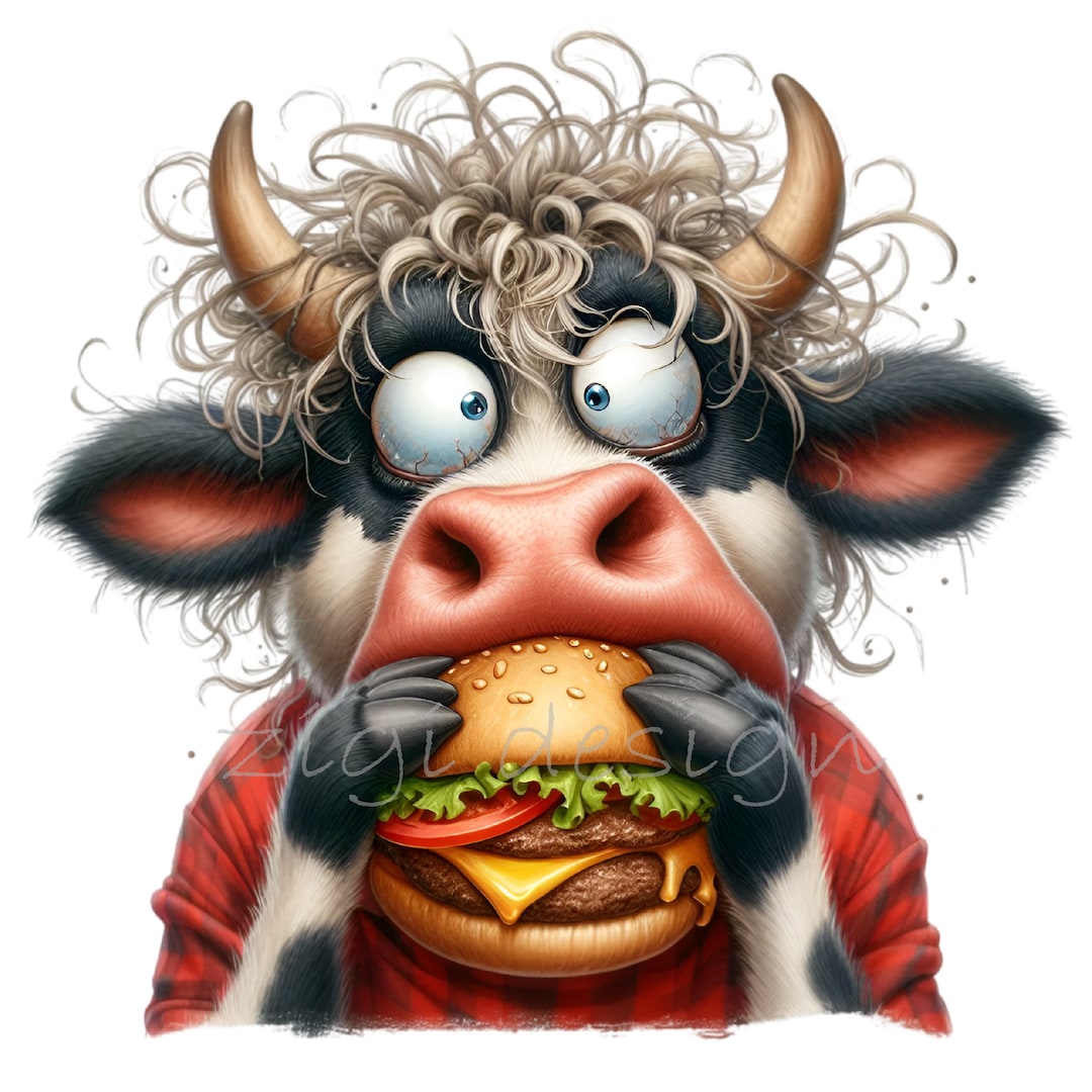 12 PNG Funny Cow Burger Clipart – Cheeseburger PNG – Humorous Farm ...