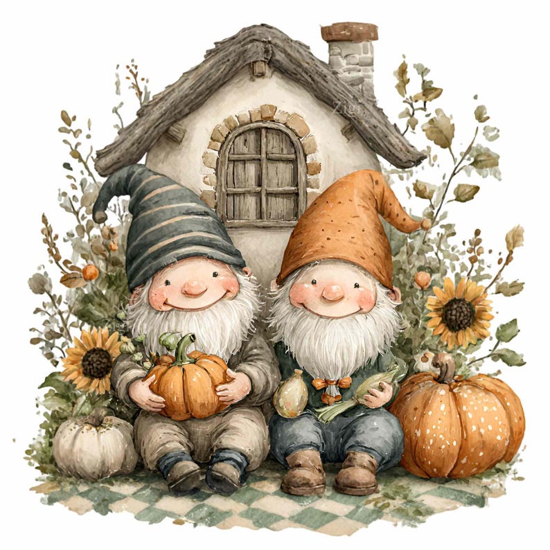 14 PNG Fall Gnomes Clipart – Watercolor Autumn PNG – Pumpkin ...