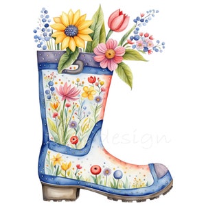 Floral Rain Boot PNG Clipart, 30 Watercolor Garden Boot & Flowers ...