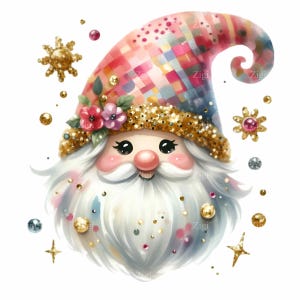 14 Colorful Glitter Gnome PNG Clipart, Cute Festive Gnome With Gold ...