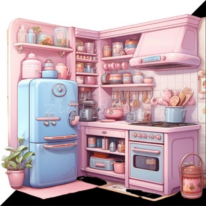 Retro Kitchen Clipart PNG 25 Pink Watercolor Baking Cooking - Etsy