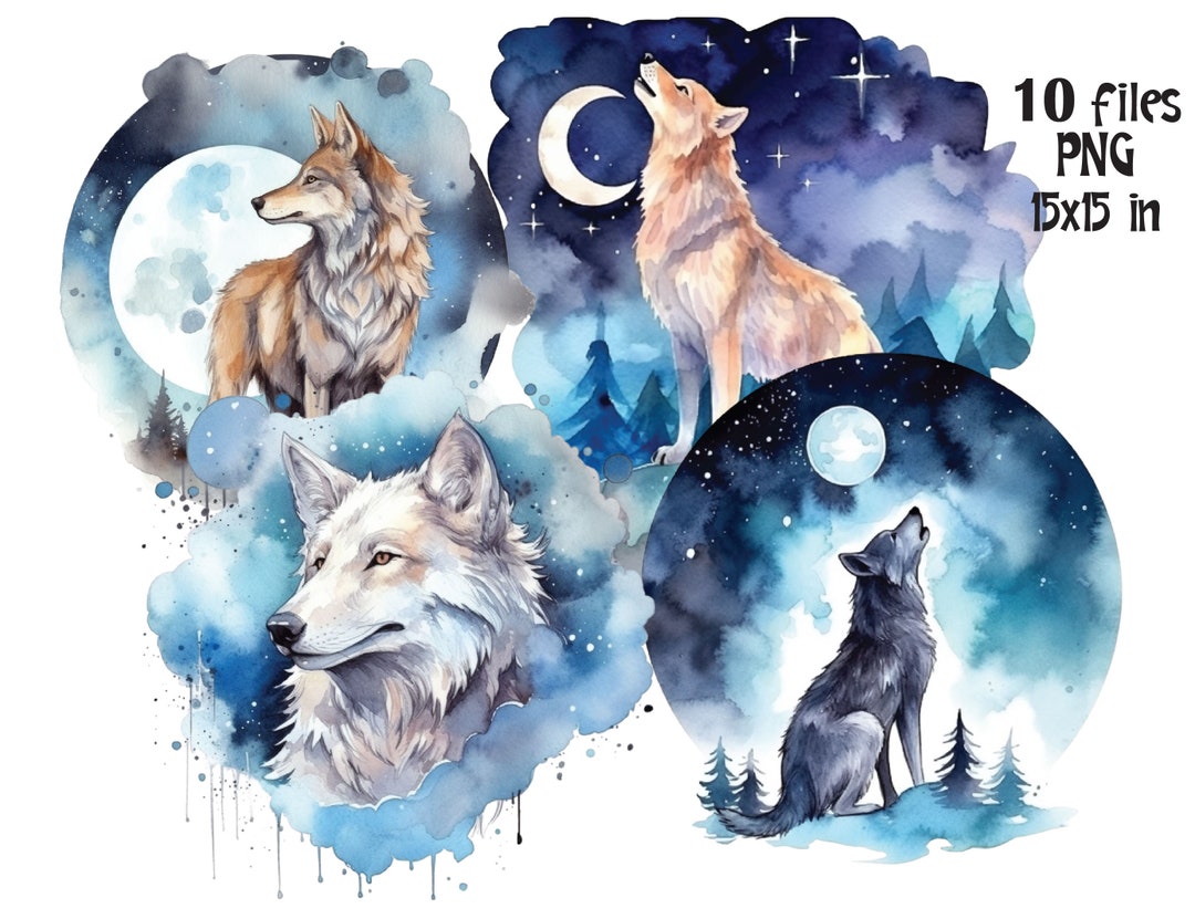 Watercolor Wolf Clipart - Etsy