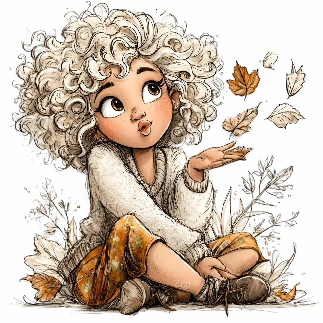 15 PNG Autumn Girl Clipart – Curly Hair Fall PNG – Cute Child ...