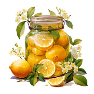 16 Lemon Jar Clipart PNG, Tuscan Village in Honey Jar Art, Citrus ...