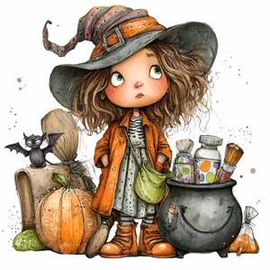 16 PNG Witch Girl Clipart – Cauldron Potion Halloween PNG – Cute ...