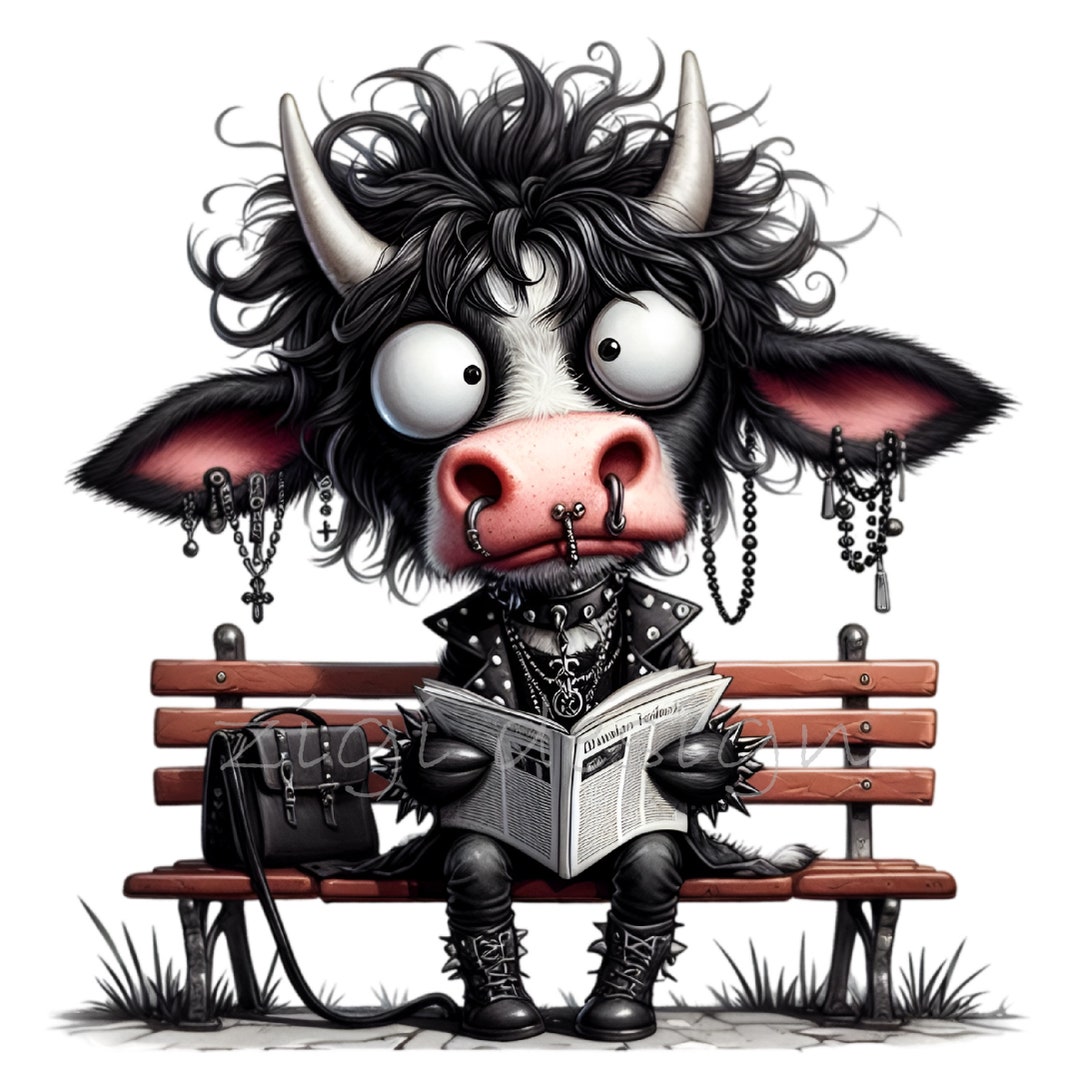Comics Cow Reading Clipart, 12 PNG Gothic Animal Funny Lovers Gift ...