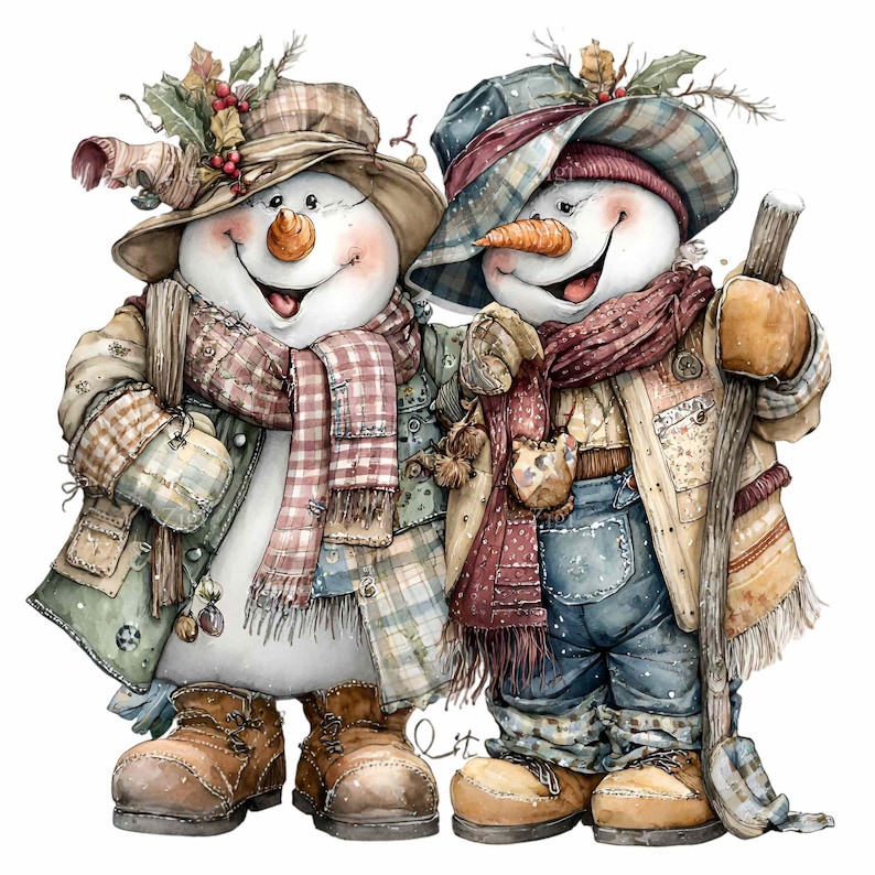 15 PNG Patchwork Snowmen Trio Clipart – Festive Winter Friends ...