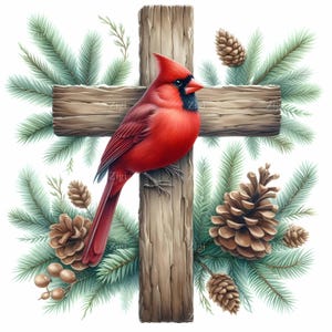 19 JPEG Winter Cardinal – Rustic Cross JPG Clipart – Red Bird With ...