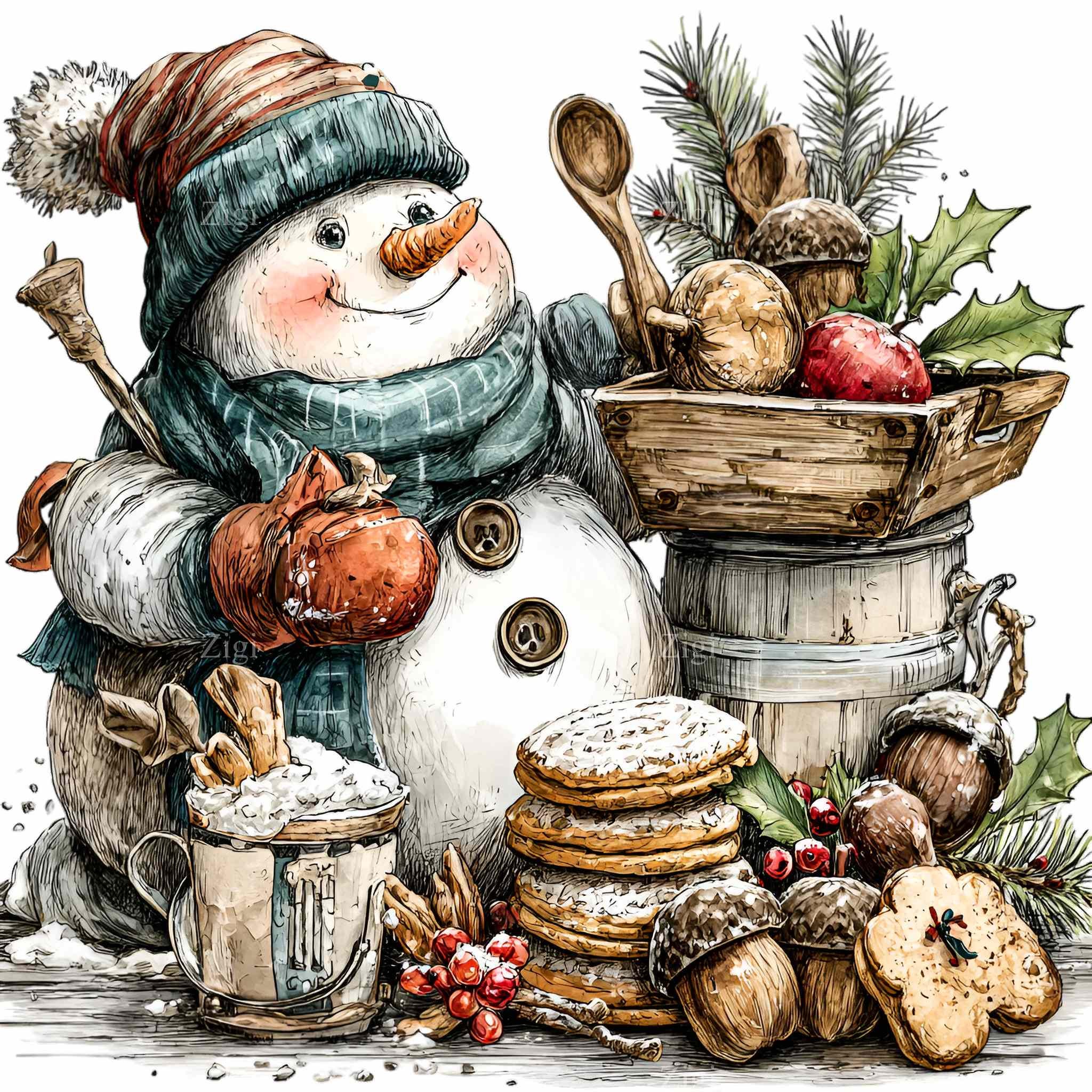 10 PNG Holiday Snowman Clipart – Christmas Cookie PNG – Cute Winter ...