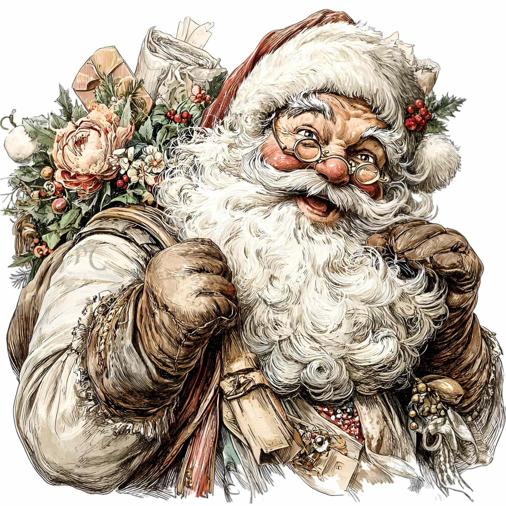 10 PNG Vintage Santa Clipart – Retro Christmas PNG – Perfect for ...
