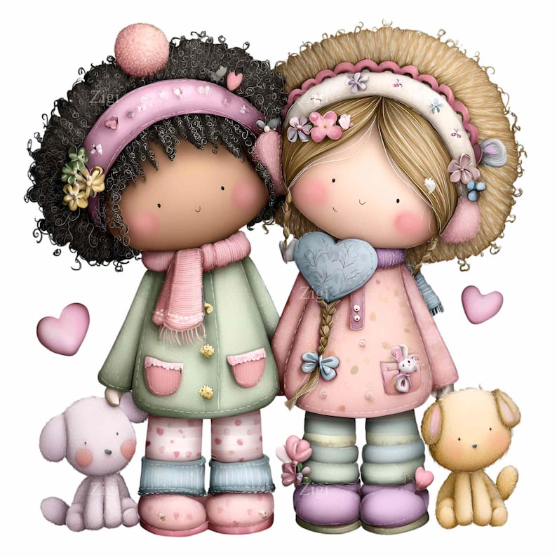 16 PNG Winter Girls Clipart – Cute Kids PNG – Friends With Dogs ...