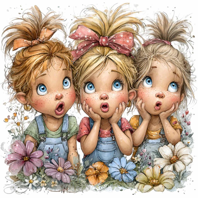 10 PNG Three Girls Clipart – Cute Watercolor PNG – Friendship Sisters ...