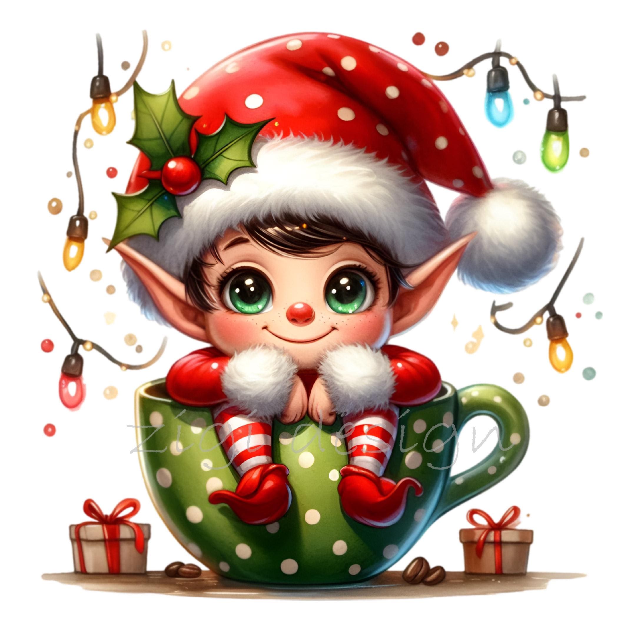 17 PNG Christmas Elf Clipart – Cute Holiday PNG Girl in Mug for Cards ...