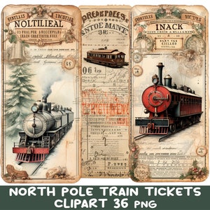 Ephemera Tickets Clipart Bundle 36 PNG Scrapbooking Vintage North Pole ...