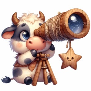 Cow Clipart With Telescope 10 Cute Cartoon Cow Illustration Digital Art ...