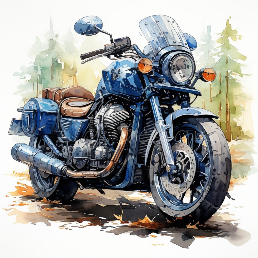 Motorcycle Clipart Digital Papers 23 JPG Watercolor Motorbike Themed ...