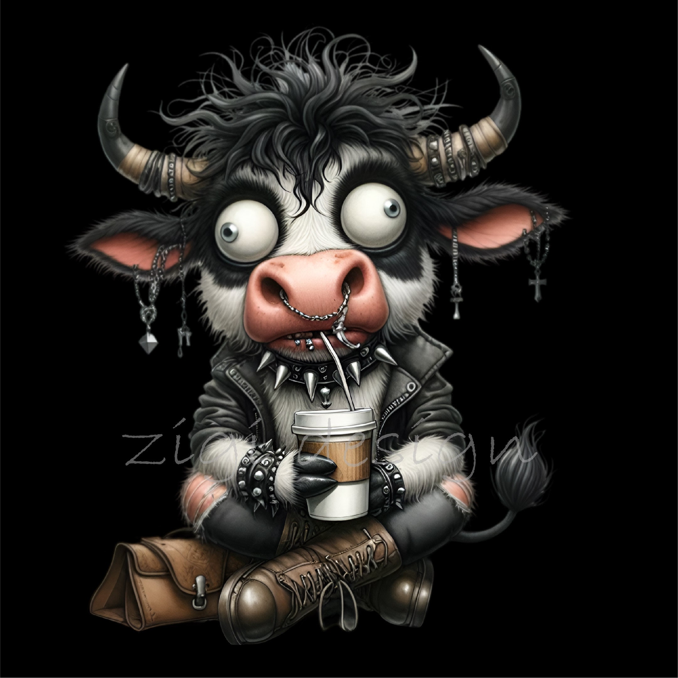 12 PNG Gothic Cow Clipart – Punk Cow PNG – Funny Edgy Animal Art for ...