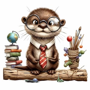 12 PNG Teacher Otter Clipart – Cute Professor Animal PNG With Books for ...