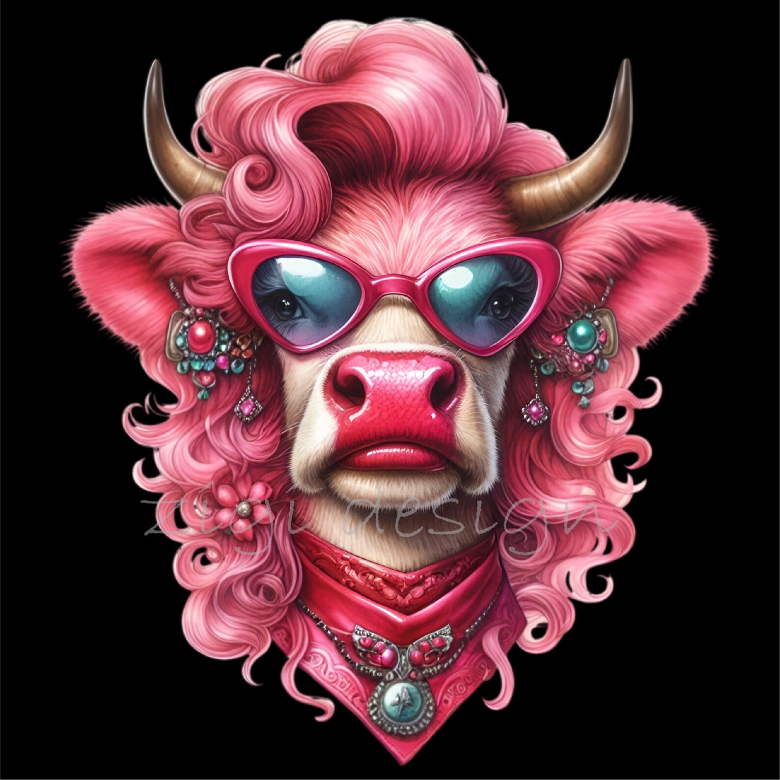 Glamorous Pink Cow Digital Clipart 12 PNG Cute Cow Illustration With ...
