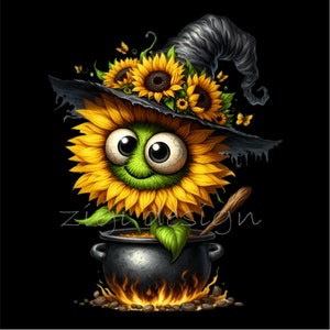 Sunflower Witch Clipart Adorable Halloween 14 PNG Illustration With ...
