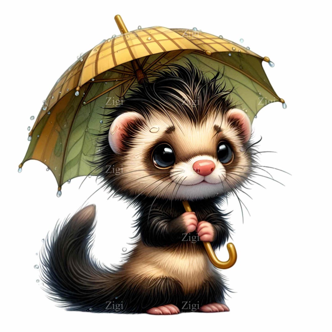 12 Cute Ferret PNG With Umbrella PNG, Rainy Day Animal Clipart ...
