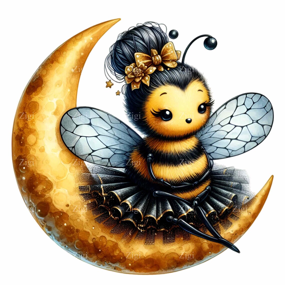 10 PNG Ballerina Bee, Moon Celestial Clipart, Whimsical Nursery Graphic ...