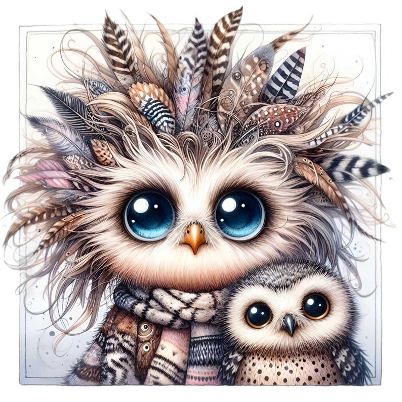10 PNG Coffee Owl Messy Hair Bird Sweater Clipart - Etsy