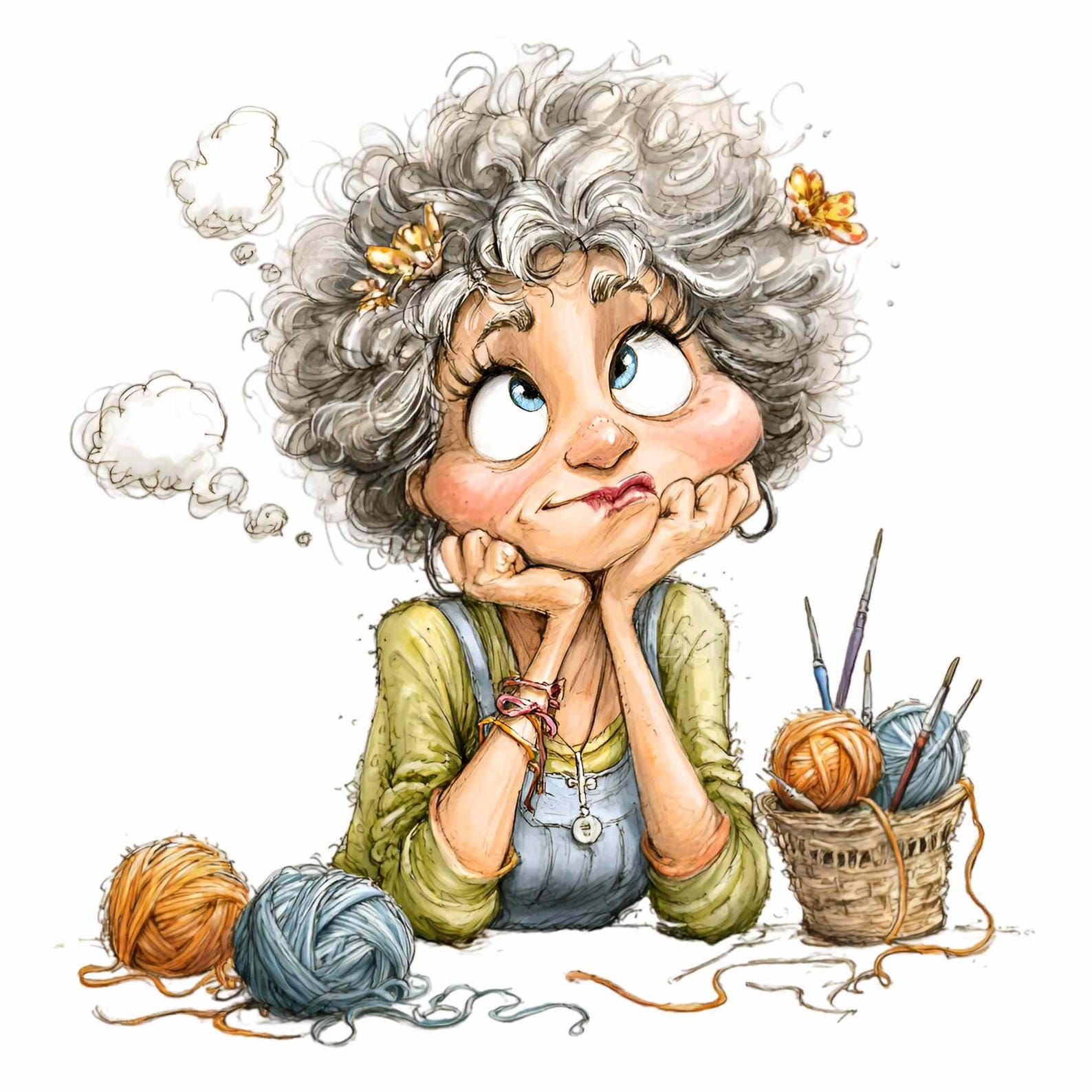 15 PNG Knitting Lady Clipart – Yarn PNG – Whimsical Woman Digital for ...