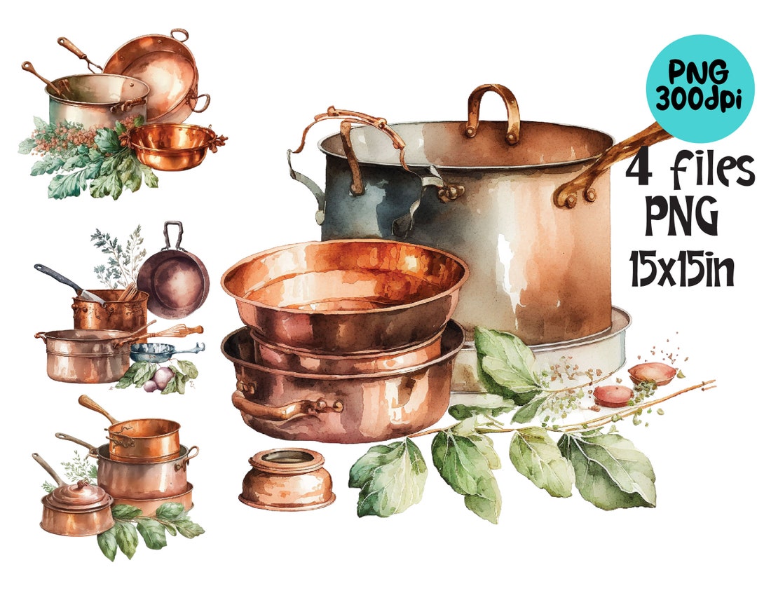 Kitchen Utensils Clipart PNG Cooking Baking Copper Pan Sublimation - Etsy