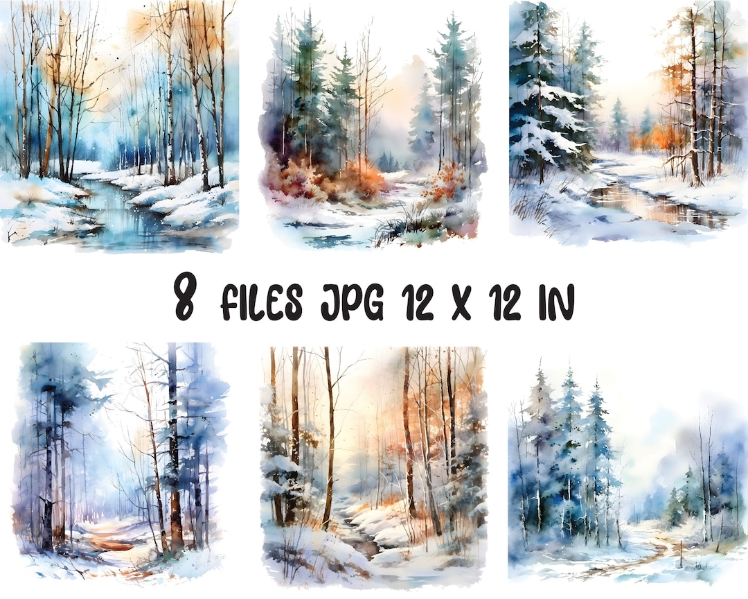 12 Watercolor Christmas Clipart JPEG Winter Forest Digital - Etsy