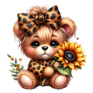 12 PNG Sunflower Bear Clipart – Cute Animal PNG – Fall Fashion Design ...