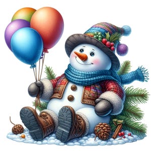 Snowman With Balloons PNG Clipart Bundle 12 High-resolution Digital ...