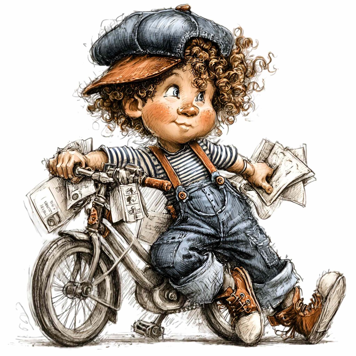 15 PNG Vintage Paperboy Bicycle Clipart – Retro Mail Delivery Kid ...