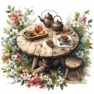 Rustic Tea Table With Flowers PNG Clipart, 10 Vintage Garden Tea Party ...