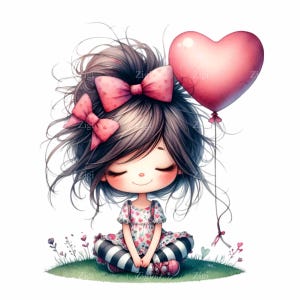 12 Girl With Heart Balloon PNG Clipart – Perfect for Valentine's Day ...