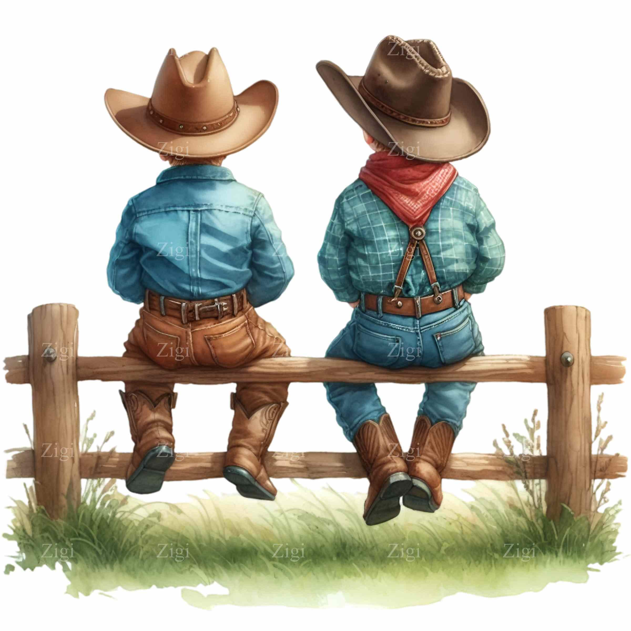 11 PNG Cowboy Friends, Western Boys Clipart, Country Nursery Watercolor ...
