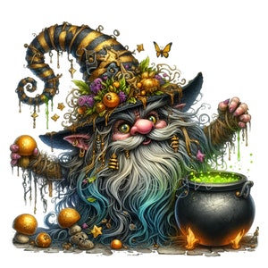 Magical Wizard Gnome Clipart 15 PNG Whimsical Halloween Gnome With ...